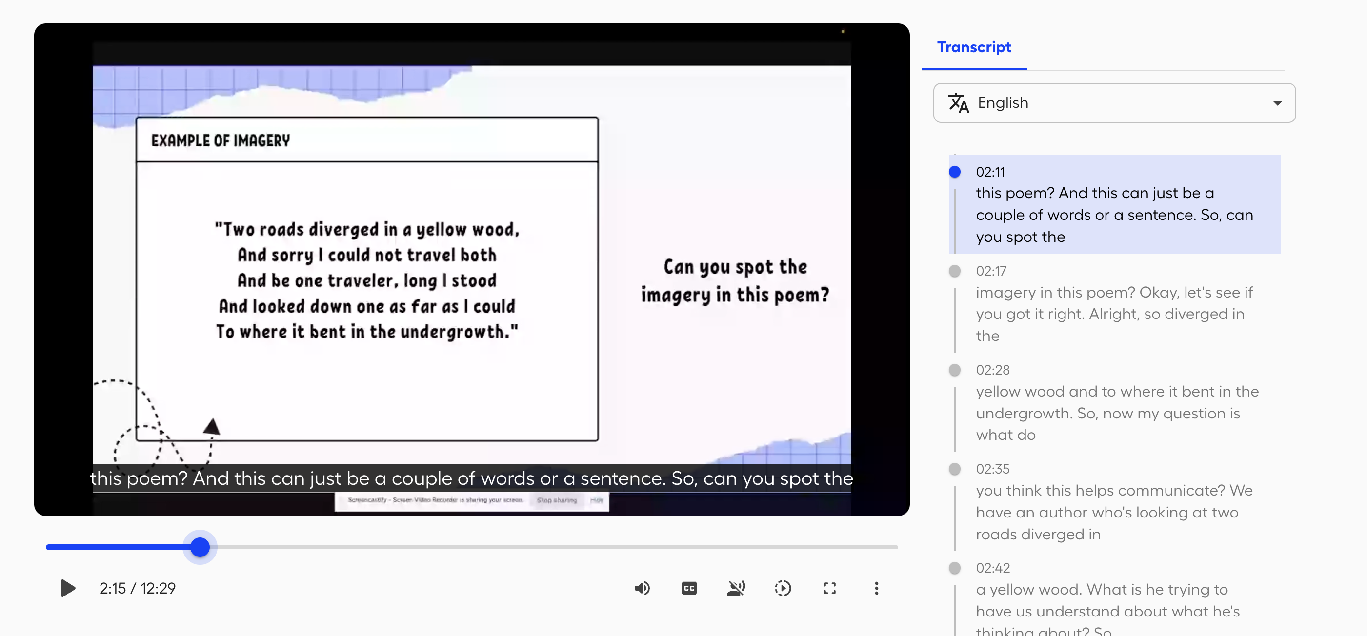 Using Transcripts on the Watch Page – Screencastify